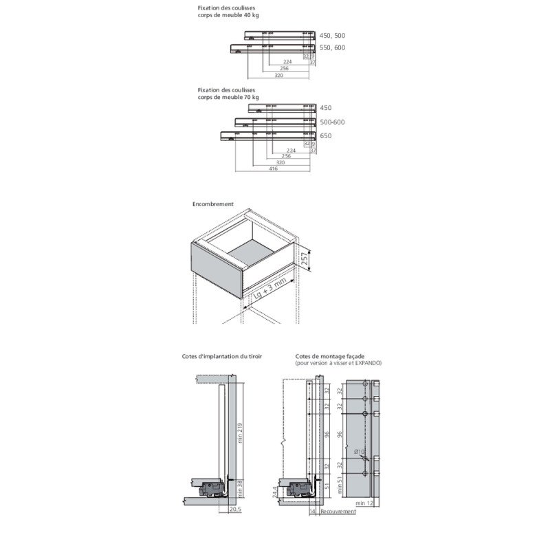 Tiroir sur mesure à l'anglaise LEGRABOX Free Blum - Hauteur : 193 mm ...
